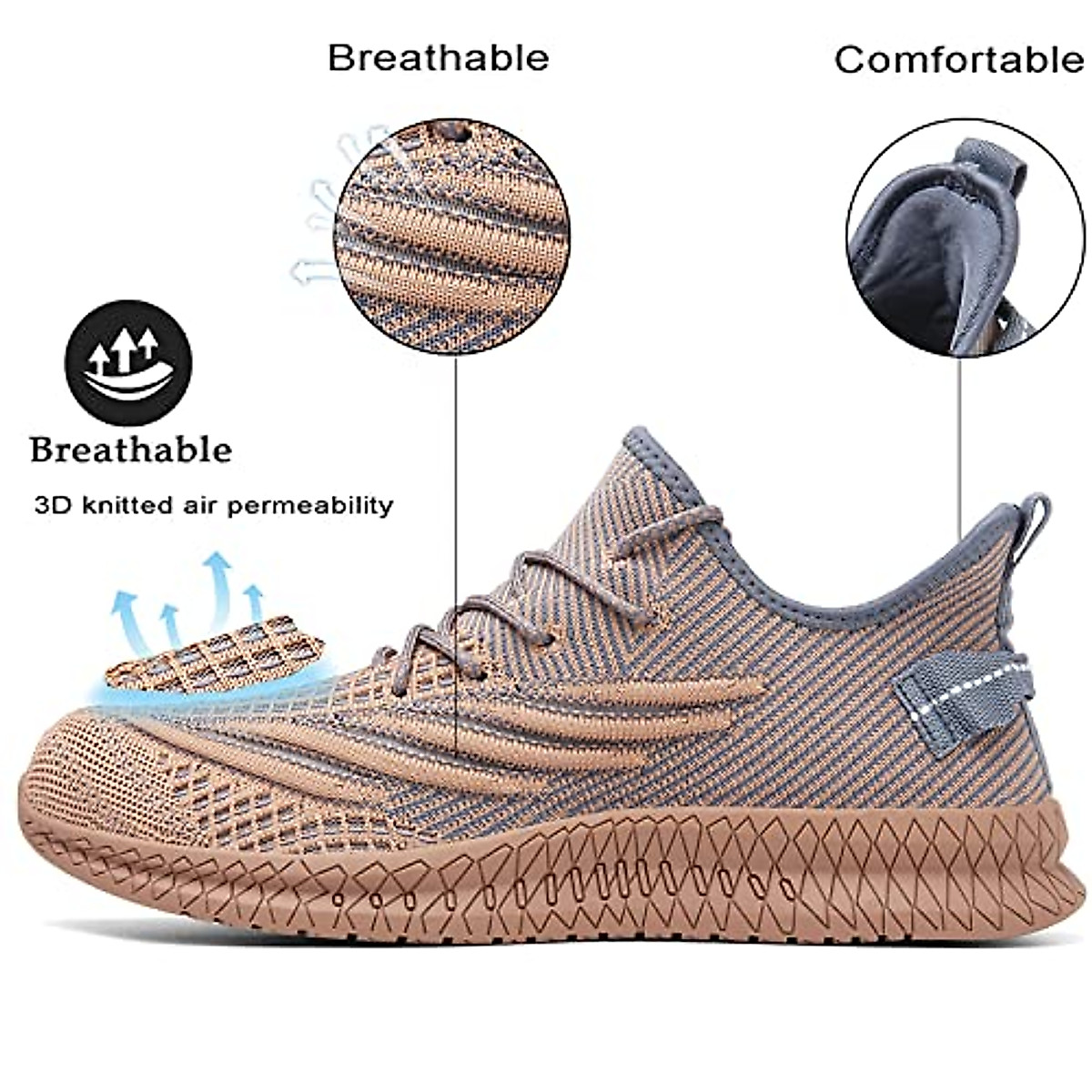 WEITE Mens Slip On Walking Shoes Fashion Sneakers for Men - Running Shoes for Men Lightweight Breathable Non Slip Mesh Gym Tennis Comfortable Arch Support Athletic Sneakers (Earthy,14)