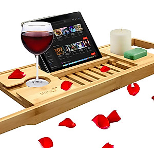 Nature Gear Bamboo Bathtub Tray, Waterproof & Durable Wooden Bath Tray Table for Tub, Extendable Reading Caddy with Phone & Tablet Holder, Easy-to-Adjust Bamboo Trays for Bathroom, Premium Bamboo