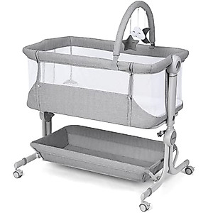 Cowiewie Baby Bassinet 2-1 Beside Sleeper with Wheels & Hanging Toys for Baby Foldable - Handbag can be Stored or Carried Out