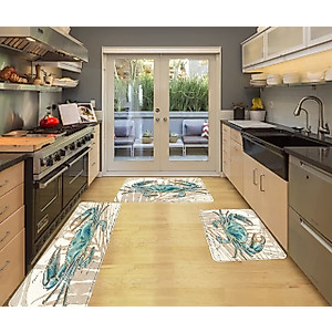 Kitchen Rugs Sets 3 Piece Floor Mats Sea Underwater Submarine Crab Durable Doormat Nautical Ocean Animal Area Rug Washable Runner Carpet Set Non Slip Fantastic Crab Design Kitchen Rugs and Mats