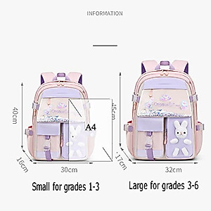 Stylifeo Bunny Backpack for Girls Cute Backpack Kawaii School Bookbag for Kindergarten Preschool Elementary(Purple for girl grades 1-3)