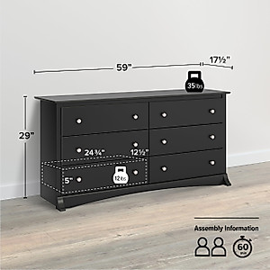 Sonoma 6 Drawer Double Dresser for Bedroom, Black