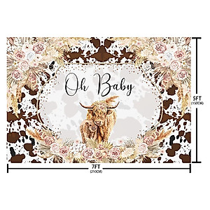 AIBIIN 7x5ft Highland Cow Baby Shower Backdrop Holy Cow Oh Baby Party Decorations for Boys Girls Pink Boho Floral Brown Highland Cattle Farm Photography Background Banner Photo Props