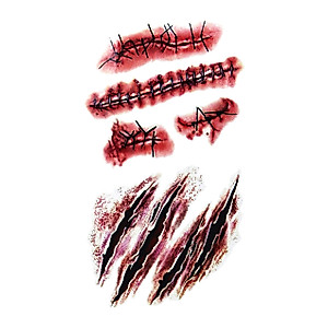 10pcs Horror Realistic Fake Bloody Wound Stitch Scar Scab Waterproof Temporary Tattoo Sticker Halloween Masquerade Prank Makeup Props (10) (10pcs S165)