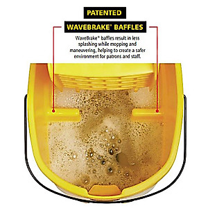 Rubbermaid Commercial Products WaveBrake 44 QT Side-Press Mop Bucket and Wringer Combo on Wheels with Foot Drain, Yellow, for Heavy-Duty Floor Cleaning