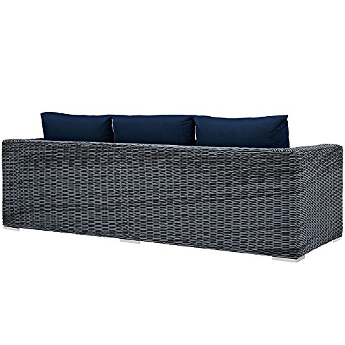 Modway EEI-1874-GRY-NAV Summon Wicker Rattan Outdoor Patio Sunbrella Sofa in Canvas Navy