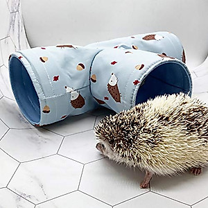 Handmade Small Animal 3-Way Hideout Tunnel Collapsible Pet Play Toy Tunnel Tube for Dwarf Rabbit Hamster Guinea Pig Chinchilla Sugar Glider Hedgehog (Blue)