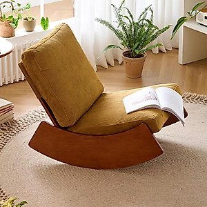 NRNQMTFZ Fabric Rocking Chair,Mid-Century Glider Rocker with Padded Seat,Seat Wood Base,Upholstered Rocking Chair,for Patio, Backyard, Balcony, Porc(Yellow)