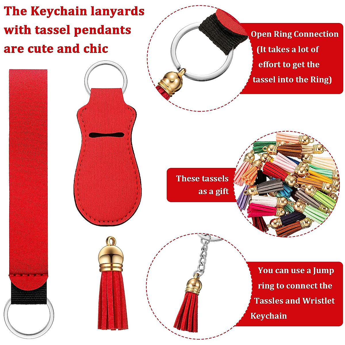 30-Piece Lipstick Holder Wristlet Keychain Clip-on Sleeve Pouch with Colored Tassel Pendants for Women Travelling