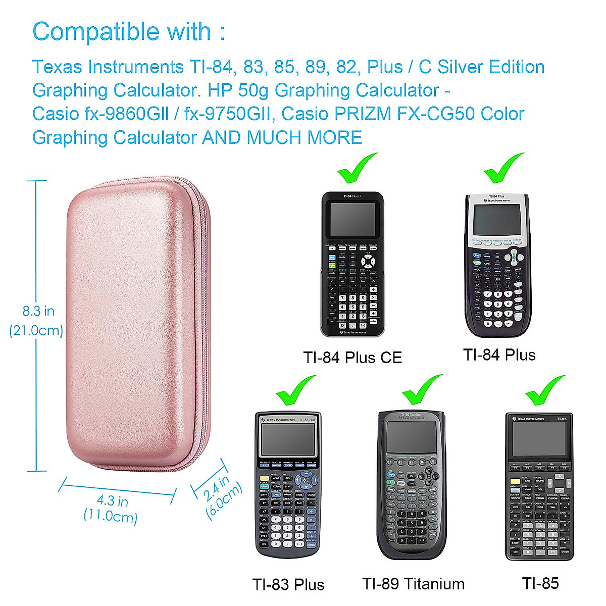 Graphing Calculator Carrying Case for TI-84 Plus CE, Fintie Hard EVA Shockproof Protective Box for TI-84 Plus/TI-83 Plus CE/Casio fx-9750GII (Rose Gold)