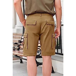 Gafeng Men's Cotton Cargo Shorts Twill Casual Lightweight Outdoor Hiking Relaxed Fit Trousers Khaki