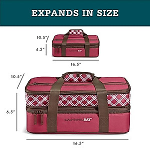 Rachael Ray Expandable Insulated Casserole Carrier for Hot or Cold Food, Thermal Lasanga Lugger Tote for Pockluck, Parties, Picnic, and Cookouts, Fits 9" x 13" Baking Dish, Burgundy