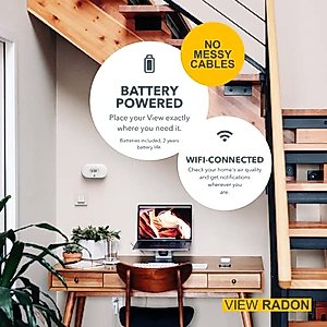 Airthings 2989 View Radon - Radon Monitor with Humidity & Temperature Detector - Battery Powered Mobile APP, WiFi, Alerts & Notifications