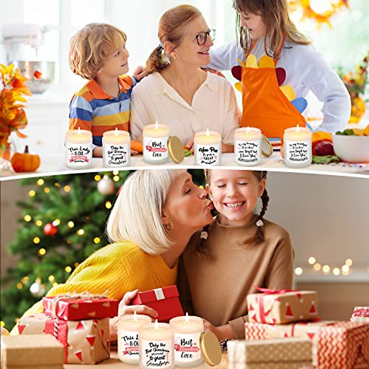 Spiareal 6 Pcs Best Grandma Ever Gifts Grandparents Birthday Day from Grandson Granddaughter 7oz Scented Jar Candles Natural Mineral Wax for Women Christmas Thanksgiving (White, Grandma)