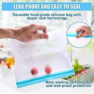 Reusable Food Storage Bags- 10 Pack Leakproof Reusable Freezer Bags (3 Reusable Gallon Bags +4 Reusable Sandwich Bags + 3 Reusable Snack Bags)，Silicone Food Bags for Meat Fruits and Vegetables.