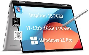 Dell Inspiron 16 7000 7630 2-in-1 Business Laptop (16" FHD+ Touchscreen, 13th Gen Intel 12-Core i7-1360P, 16GB DDR5 RAM, 2TB SSD, Active Stylus) Backlit, Fingerprint, FHD Webcam, Win 11 Pro, Silver