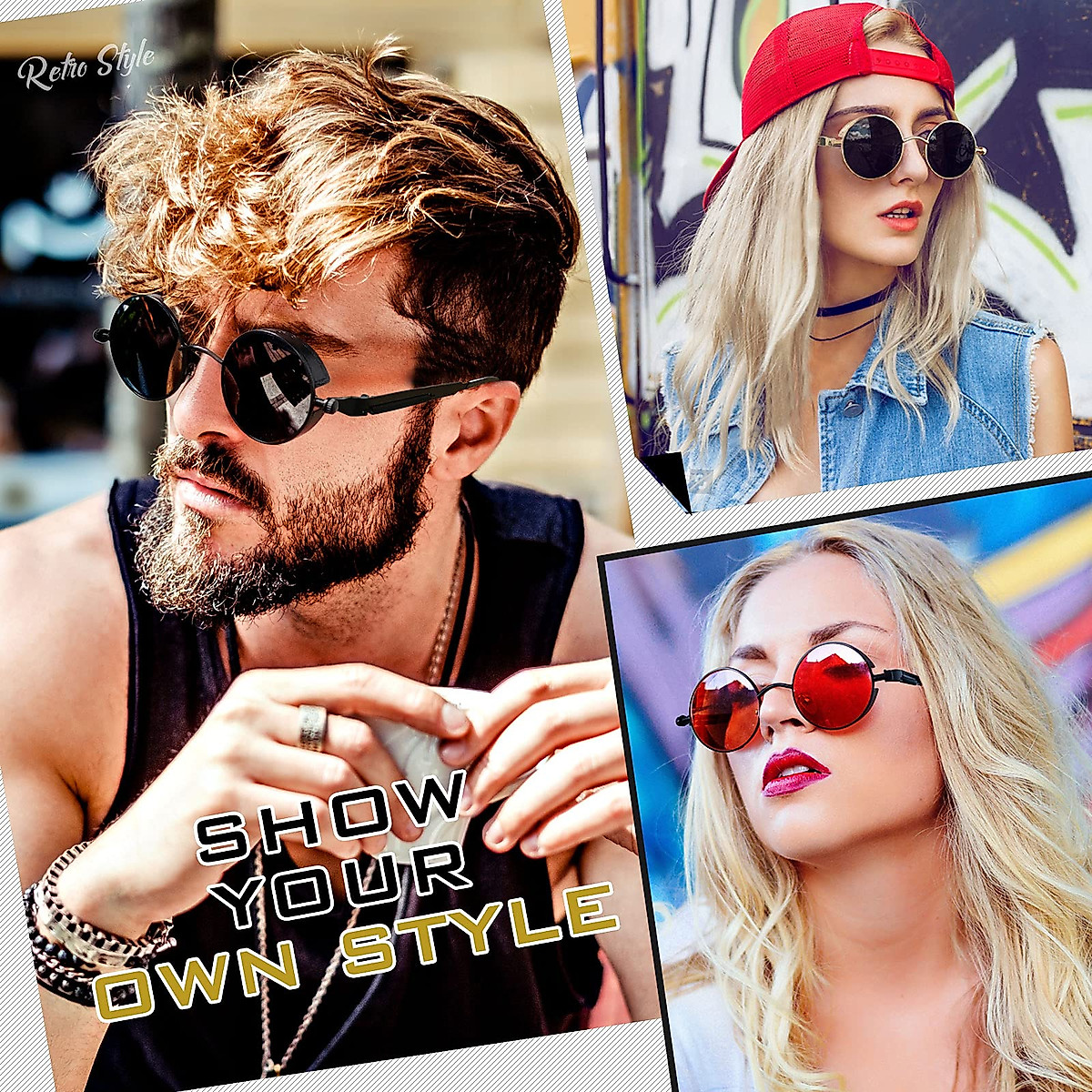 GQUEEN Retro Round Circle Steampunk Sunglasses for Women Men Polarized UV400 Protection,MTS2