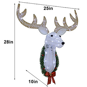 WATERGLIDE Lighted Christmas Wall Decor Reindeer Head, 28" Pre-Lit 3D Rudolph Hanging Wreath with Battery Operated, 8 Modes & Timer, Light Up for Front Door Window Indoor Outdoor Festive Xmas Holiday