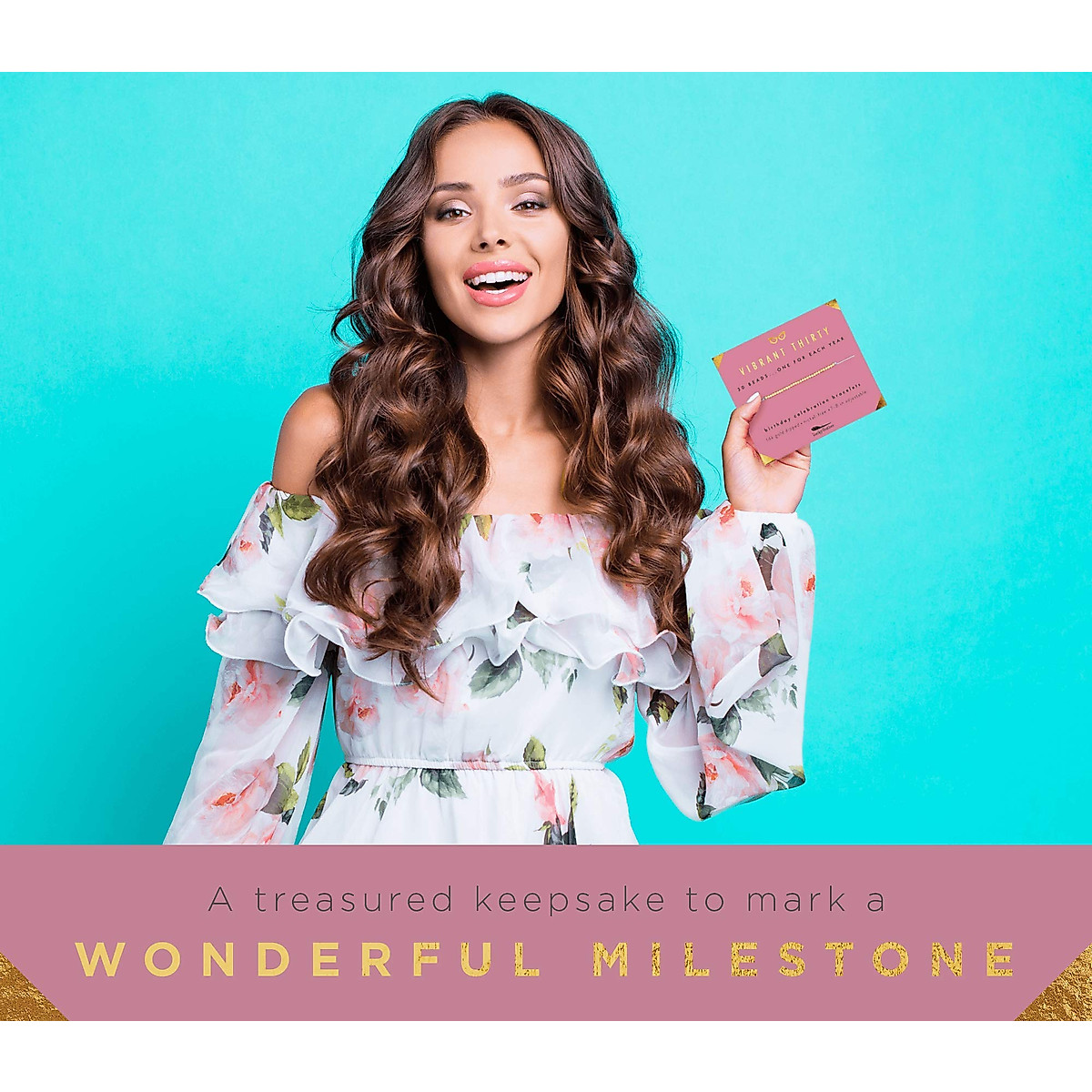 Lucky Feather 30th Birthday Gifts for Women; 30th Birthday Bracelet with 30 14K Gold Dipped Beads on Adjustable Cord; 30 Birthday Gift Ideas for Her