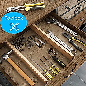 6 Pack Adjustable Bamboo Drawer Dividers Organizers, Spring Loaded Drawer Separators - Expandable Drawer Organization Separators for Kitchen, Dresser, Bedroom, Baby Drawer, Office (17.5-22 inch)