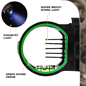 LWANO 5 Pin Bow Sight with Rheostat Light and Reversible Mount Design