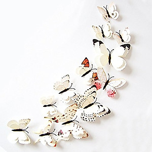 AKOAK 24 Pcs 3D Butterfly Wall Stickers, Double-Layer Wing Butterfly Art Decor Decals with Magnet and Double-Sided Adhesive for Room Home Nursery Decor,White