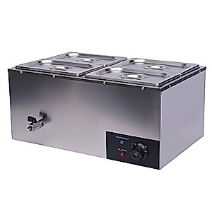 Leblett 110V Commercial Food Warmer,Large Capacity 4X 4.2Qt Pan Stainless Steel 600W Electric Countertop Steam Table with Intelligent Thermostat for Catering and Restaurants Use (4-Pan)