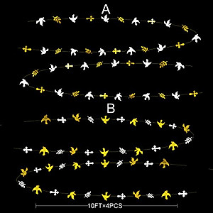 40Ft Gold and White Peace Doves Olive Leaf Cross Paper Garland Streamer for Spring Wedding Bridal Baby Shower Birthday Engagement First Holy Communion Religious Christian Baptism Tea Party Decorations