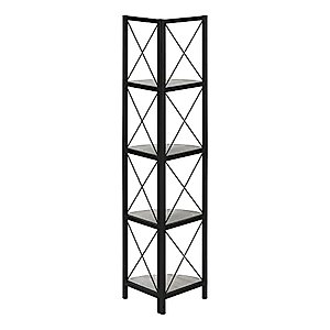 Monarch Specialties I 3647 Bookshelf, Bookcase, Etagere, Corner, 4 Tier, 60" H, Office, Bedroom, Metal, Laminate, Grey, Black, Contemporary, Modern