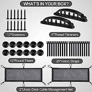 2 Sets Cable Management Net Under Desk Kit, 27 x 9'' Privacy Large Capacity Cord Organizer with 2 Desk Cord Organizer 6 Hooks 6 Screws and 20 Cable Ties for Office Standing Desk Home