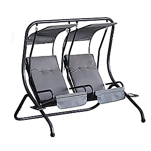 Swing Chair 2 Person Oversized Zero-Gravity Steel Outdoor Reclining Canopy Luxury Patio Porch Person Bench Roof Lawn Garden Furniture Hanging Lounge Desk Couple Family Home Capacity 350 Pound Each