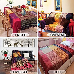 CaptainRay Bohemian Tribal Throws Blankets Reversible Colorful Red Blue Boho Hippie Chenille Jacquard Fabric Throw Covers Large Couch Furniture Sofa Chair Loveseat Recliner Oversized (Red, S:75X60)