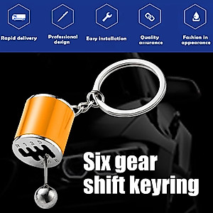 GKmow Pack-1 Car Shifter Keyring, Universal Polished Metal Key Chain Model, 6 Speed Gear Mini Key Clip (Gold)