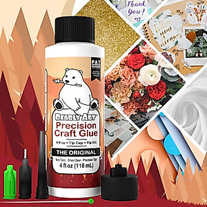 Bearly Art Precision Craft Glue - The Original - 4fl oz - Tip Kit Included - Dries Clear - Metal Tip - Wrinkle Resistant - Flexible and Crack Resistant - Strong Hold Adhesive - Made in USA