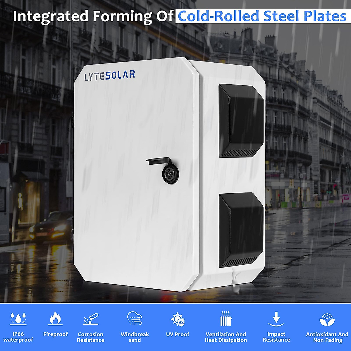 LyteSolar Outdoor Electrical Box,Cold-Rolled Steel Plate,IP66 Waterproof Outdoor Electrical Enclosure Box,2-Layer Painted,Ventilation Design(15.7" x 11.8" x 7.9")