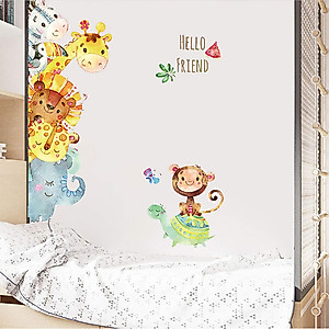 Cute Cartoon Animal Door Sticker Giraffe Elephant Wall Decals for Kids Rooms Bedroom Wardrobe Door Nursery Decoration