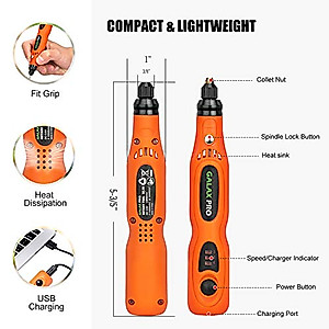 GALAX PRO 3.6V Lithium Ion Mini Cordless Rotary Tool Kit, 3 Adjustable Speed, USB Charging Cable and 31 Accessories for Drilling, Grinding, Cleaning, Polishing and Carving