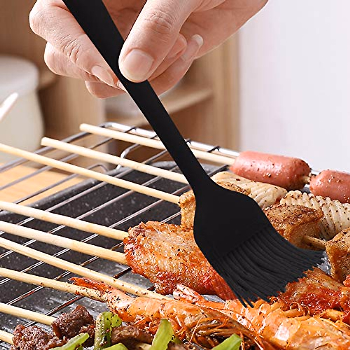 KUFUNG Silicon Basting Brushes, Heat Resistant Pastry Brushes, Spread Oil Butter Sauce Marinades for BBQ Grill Barbeque & Kitchen Baking, Cooking (L, Black)