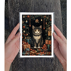 Decoupage Paper Pack (35 Sheets 6"x8") Cute Christmas Cats in Wintery Forest Villages FLONZ Vintage Illustration Pictures Cards for Decoupage, Craft and Scrapbooking