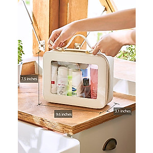 Popvibe Clear Makeup Case White Toiletry Bag Travel Large Clear Cosmetic Bag with Zipper, Big Make Up Bag Organizer Women Traveling TSA Approved Transparent Bag Car for Essentials