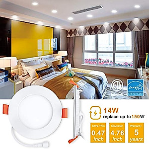 obstime 6 Pack 14W 4 Inch Ultra-Thin LED Recessed Lights Slim with Junction Box,2700K/3000K/4000K/5000K/6000K Selectable,High Brightness Eqv 150W, Dimmable Canless LED Recessed Light-IC Rated&ETL