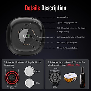 Mason Jar Vacuum Sealer, 3 in 1 Automatic Vacuum Sealer for Jars with Food Vacuum Pump & Wine Saver Pump, Jar Vacuum Sealer for Canning Jars with Wide and Regular Mouth Mason Lids