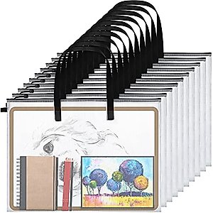10 Pieces Art Portfolios Bags 19 x 25 Inches Waterproof Art Portfolios Bag Art Posters Storage Bags Art Supply Bags with Zipper and Handle for Artworks,Bulletin Boards,Charts and Teaching Material