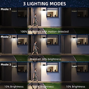 daphino Solar Lights Outdoor 2500LM Motion Sensor Outdoor Lights,3 Head 355° Wide Angle Street Area Lights, Waterproof Security Lights with 3 Modes(Black,Non-Remote-2 Pcs)