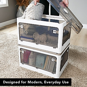 RTF Plastic Foldable Storage Box and Collapsible Storage Bin for Clothes 2 Pack, Blankets, Toys, and Camping Accessories, Heavy-Duty Pop-Up Stackable Organizer, Rolling Wheels, 15 Gallon