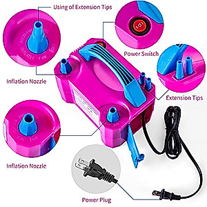 DEMELA Electric Air Balloon Pump Portable Air Blower Pump for Balloons 110V 600W Dual Nozzle Electric Inflator for Party Decoration Sports Rose Red