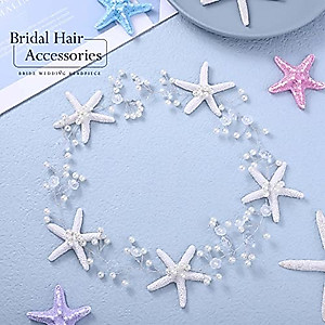 Unicra Starfish Bride Wedding Hair Vine Pearl Bridal Headband Headpiece Beach Wedding Hair Accessories for Women and Girls (A Silver)