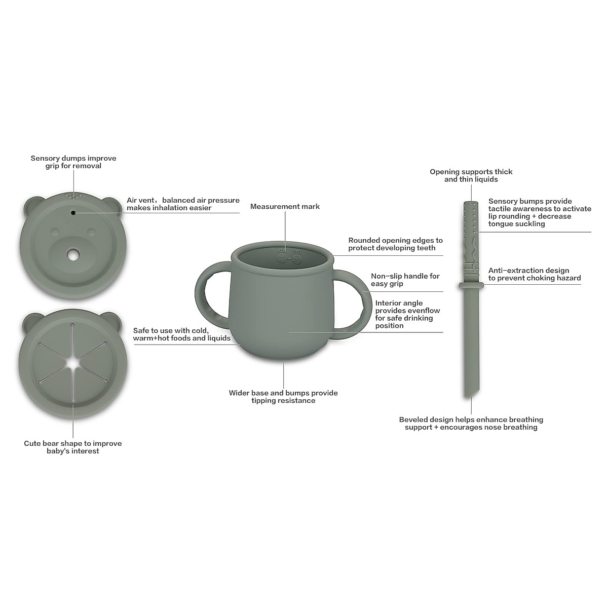 Baby Straw Cup Silicone Toddler Sippy Cup with Straw & Snack Lid, Sprill Proof Training Cup for Infant 6+ Months, Kid Snack Cup Drinking Open Cup 8 OZ (Waterspout Blue)