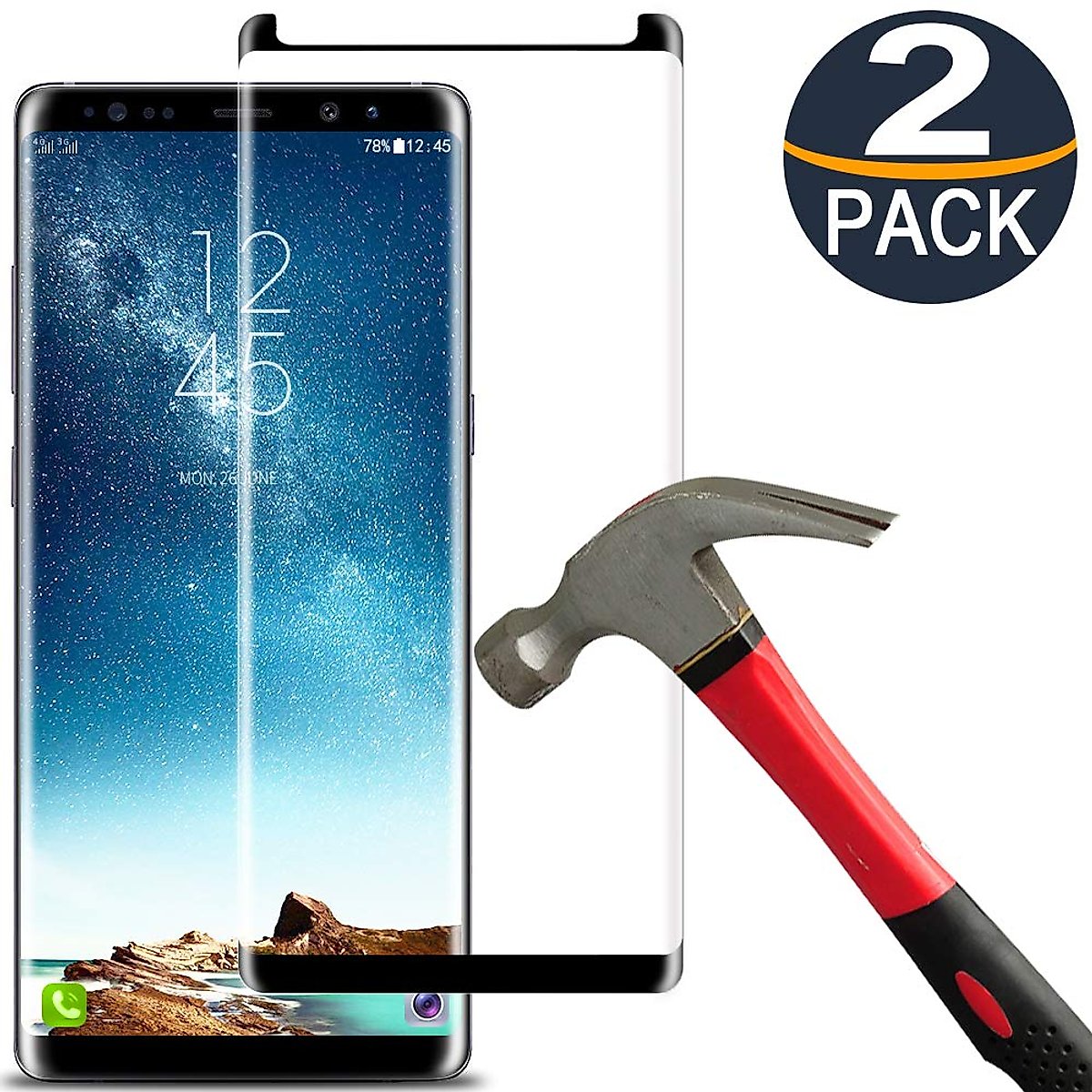 【2-PACK】Coolpow Designed for Samsung Galaxy Note 8 Screen Protector, Case Friendly, Anti-Bubble,3D Curved,Full Screen Coverage,9H Hardness,HD Clear, Samsung Note 8 Screen Protector Tempered Glass Film