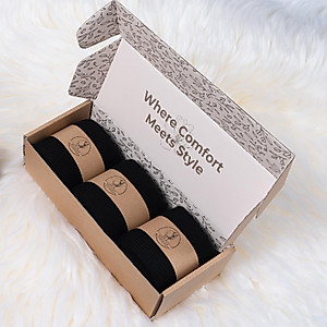 MELUSA 3 Pairs Cashmere Wool Socks for Women, Super Soft Warm Cozy Winter Gift Crew Socks (as1, numeric, numeric_5, numeric_9, regular, regular, Black)